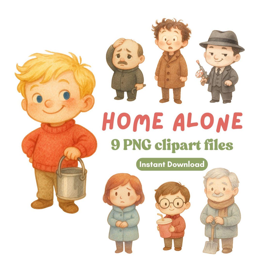Home Alone Clipart Set | 9 PNG Watercolor Graphics, Christmas Movie ...