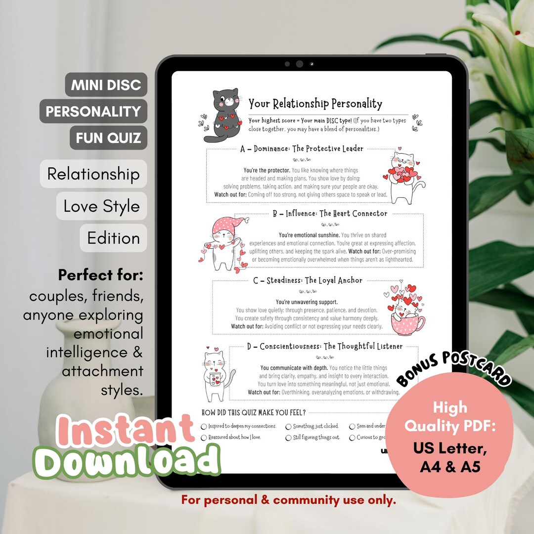 DISC Relationship Quiz | Printable Couples Personality Test, Fun Self ...