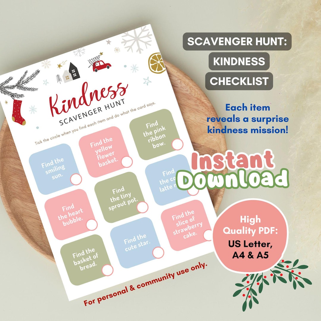 Kindness Scavenger Hunt Printable Game | Find Do Action Cards | Family ...