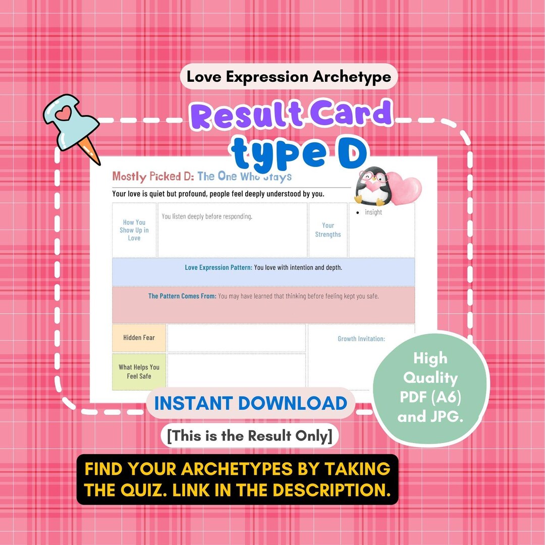 Love Expression Archetype Result Card D | Printable Relationship ...