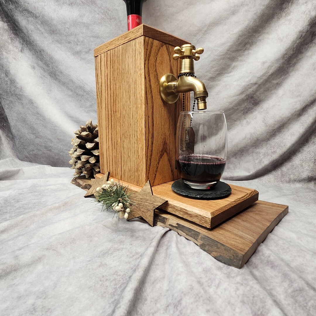 Oak Wine Dispenser, Oak, Personalized Engraved Named Wooden Wine ...
