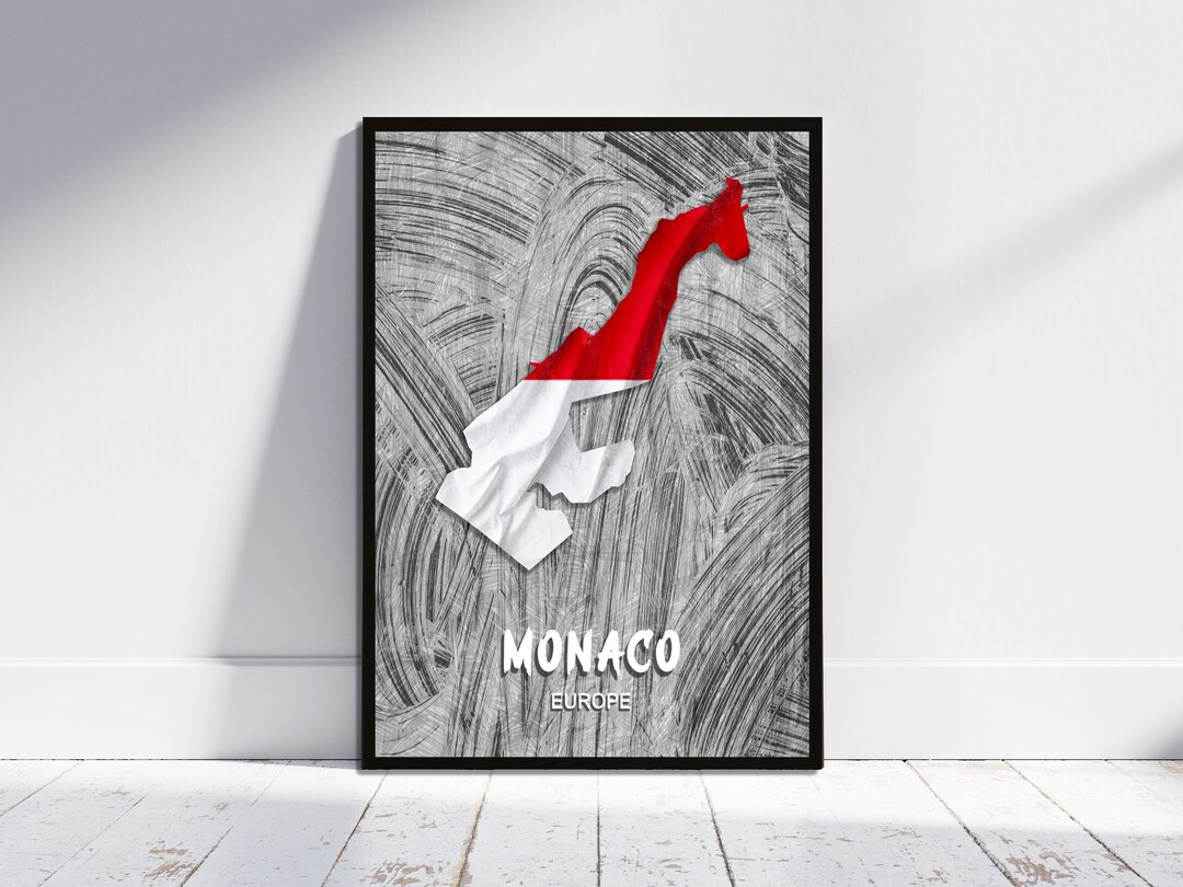 Monaco Country Map Poster Europe Flag Matte Paper - Etsy