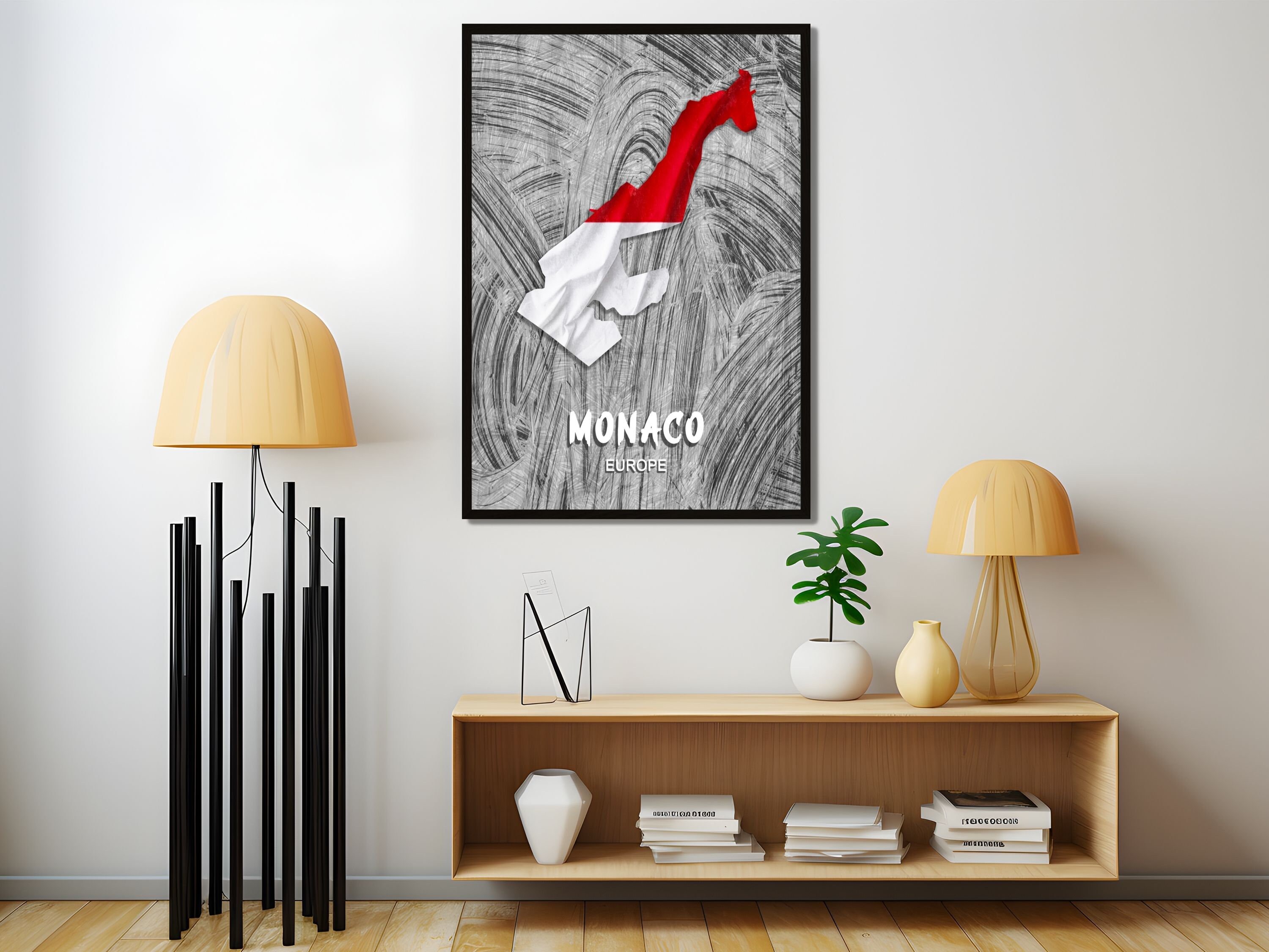 Monaco Country Map Poster Europe Flag Matte Paper - Etsy