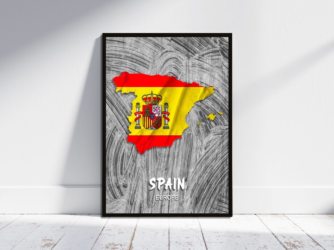 Spain Map Poster Europe Flag Matte Paper - Etsy