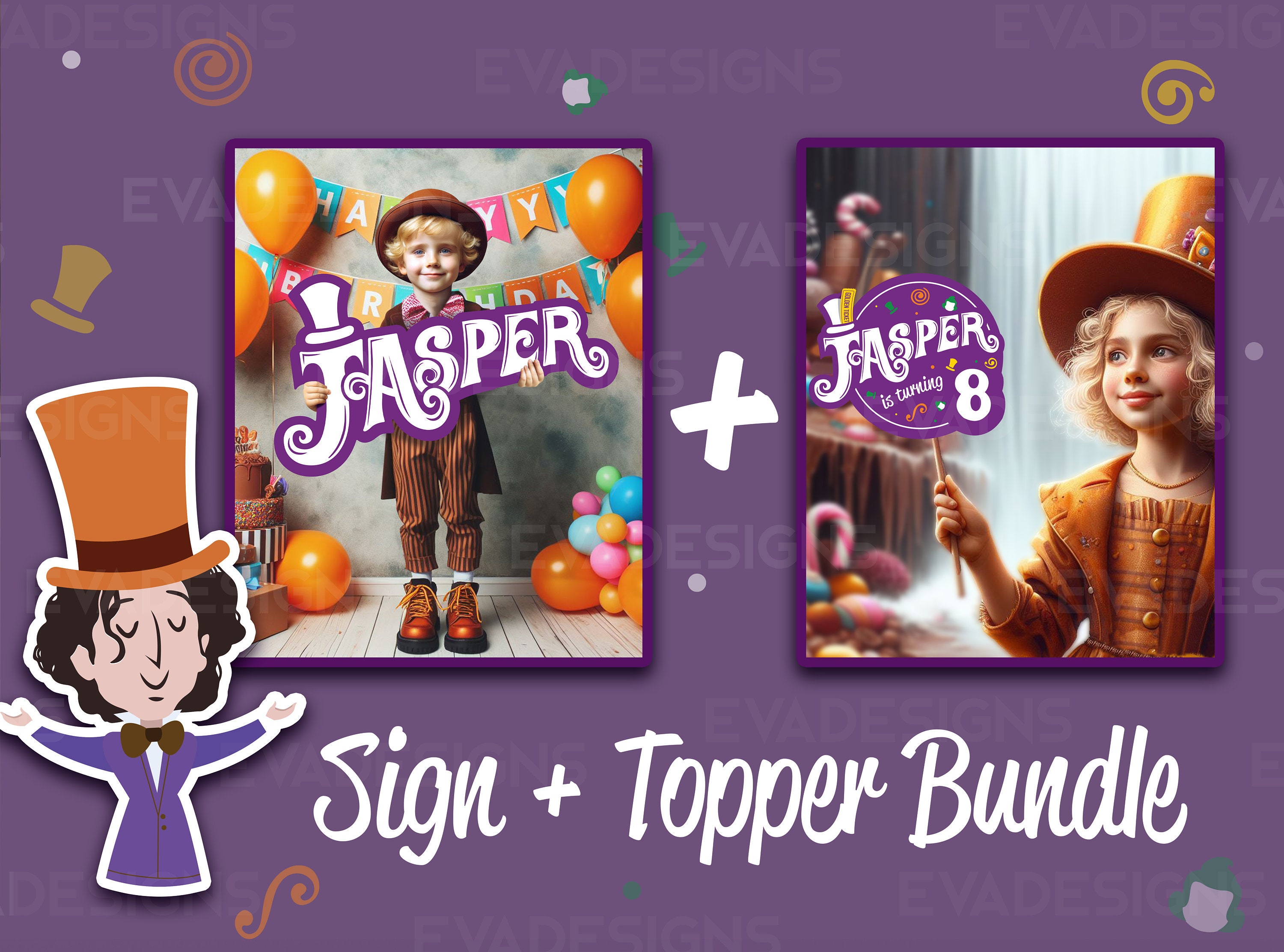 Wonka Sign With Custom Name + Wonka Sign Cupcake Topper Bundle! Custom ...