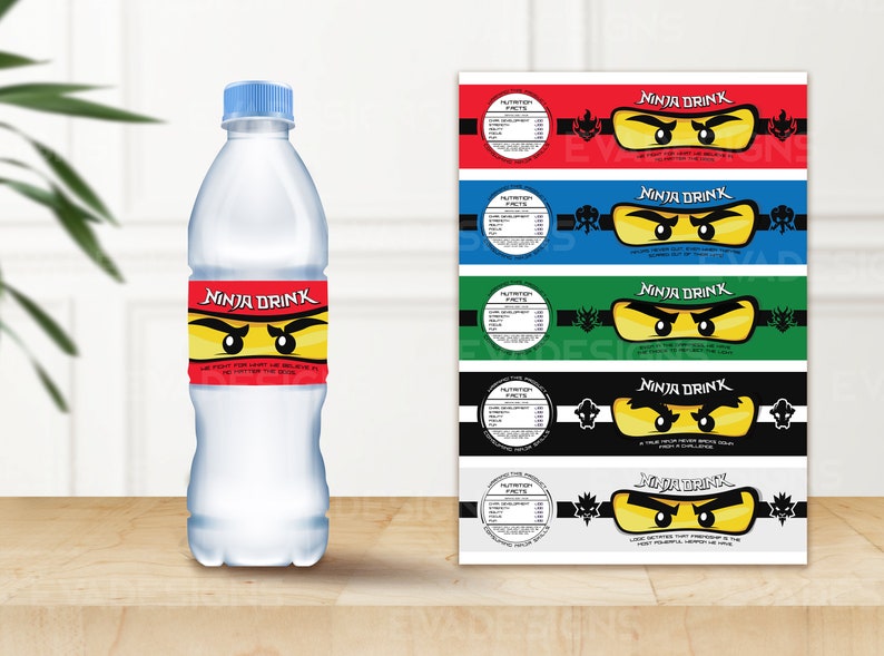 Custom Ninja Water Bottle Labels:, Custom Ninja NJO, Birthday Party ...