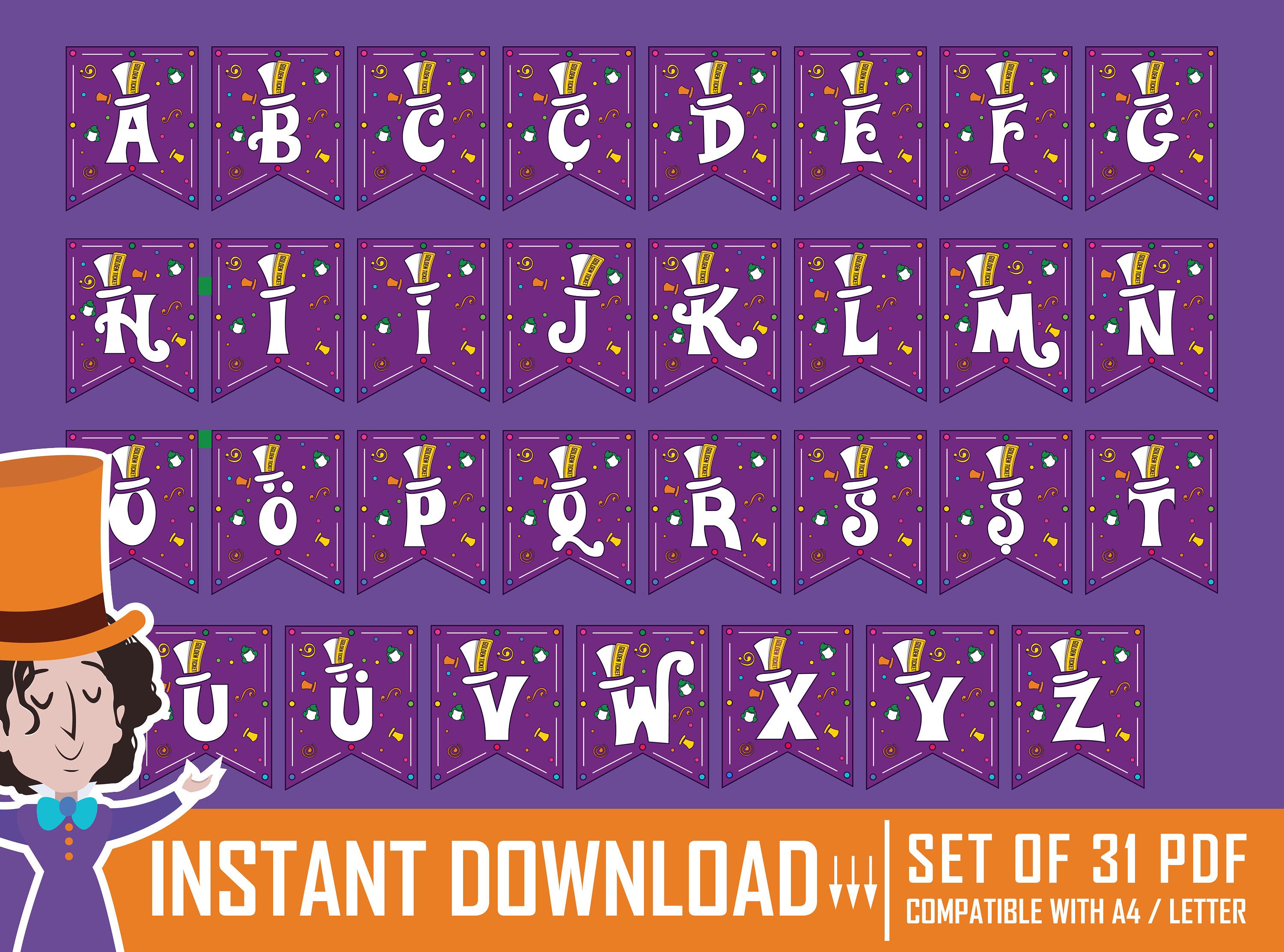 Custom Wonka Birthday Banner / Flag Letters high Resolution, Custom ...