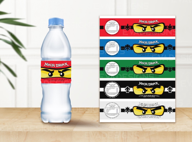 Custom Ninja Water Bottle Labels:, Custom Ninja NJO, Birthday Party ...