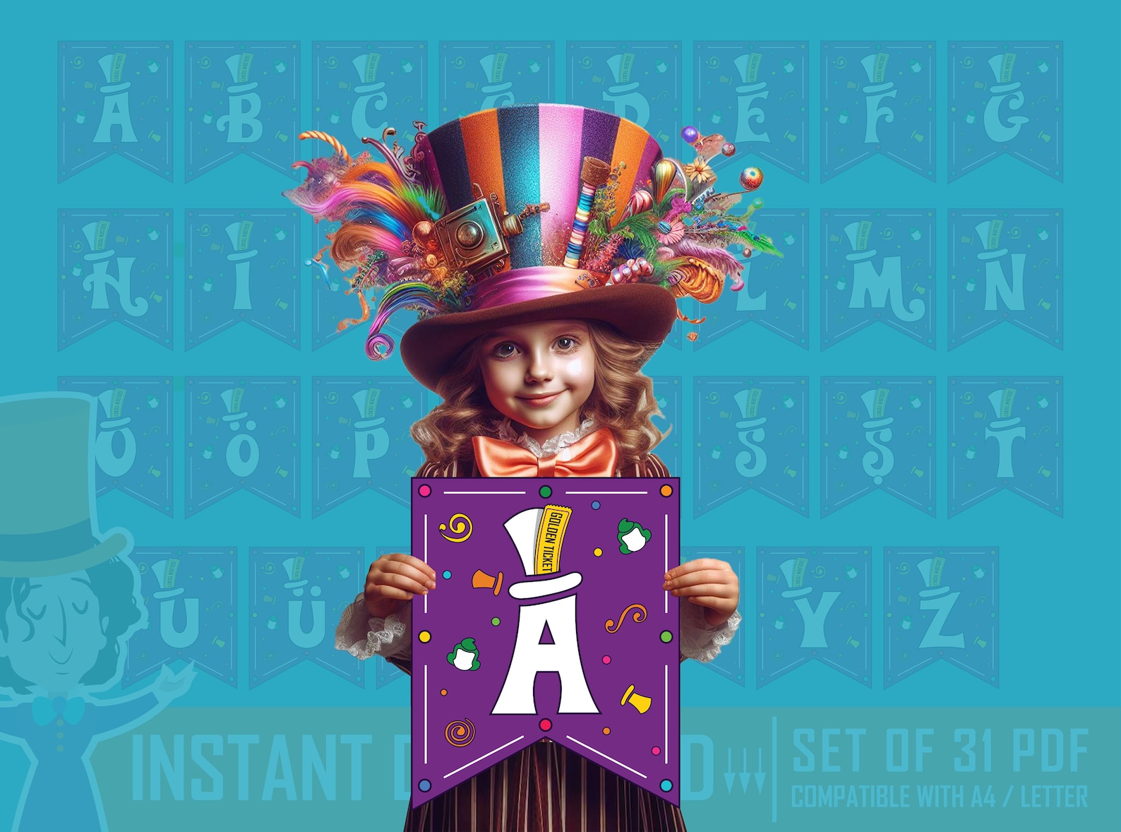 Custom Wonka Birthday Banner / Flag Letters high Resolution, Custom ...