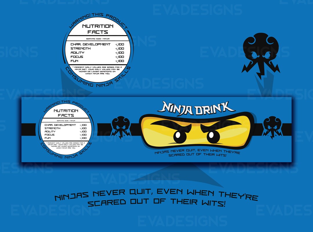 Custom Ninja Water Bottle Labels:, Custom Ninja NJO, Birthday Party ...