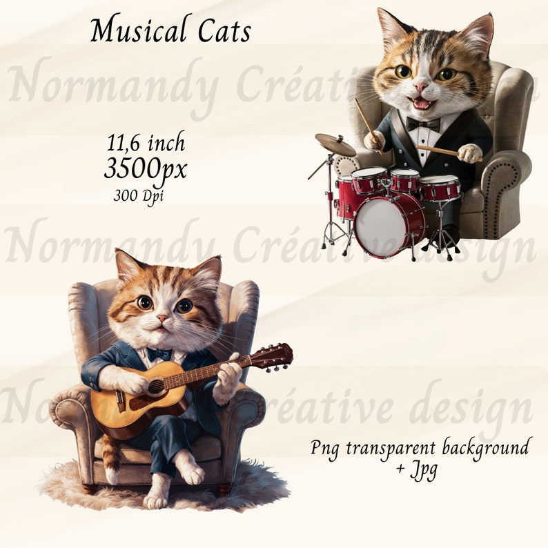 Musical Cats Clipart Bundle, Cute Animal Png Perfect for Music Lovers ...