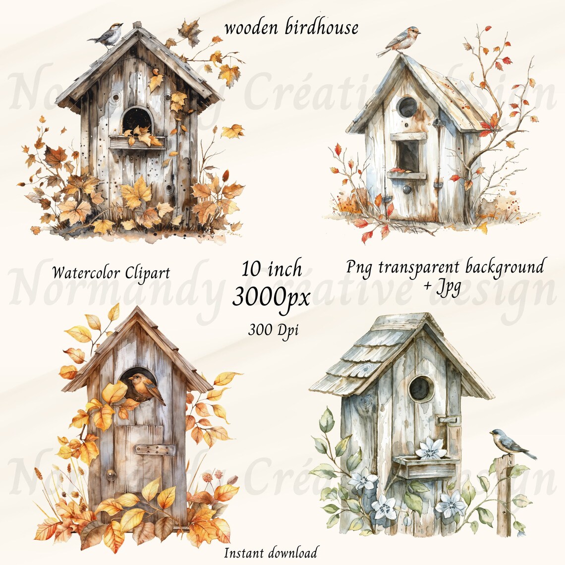 Birdhouse Clipart, 8 Birdhouse Png and Jpeg, Wooden Rustic Bird House ...