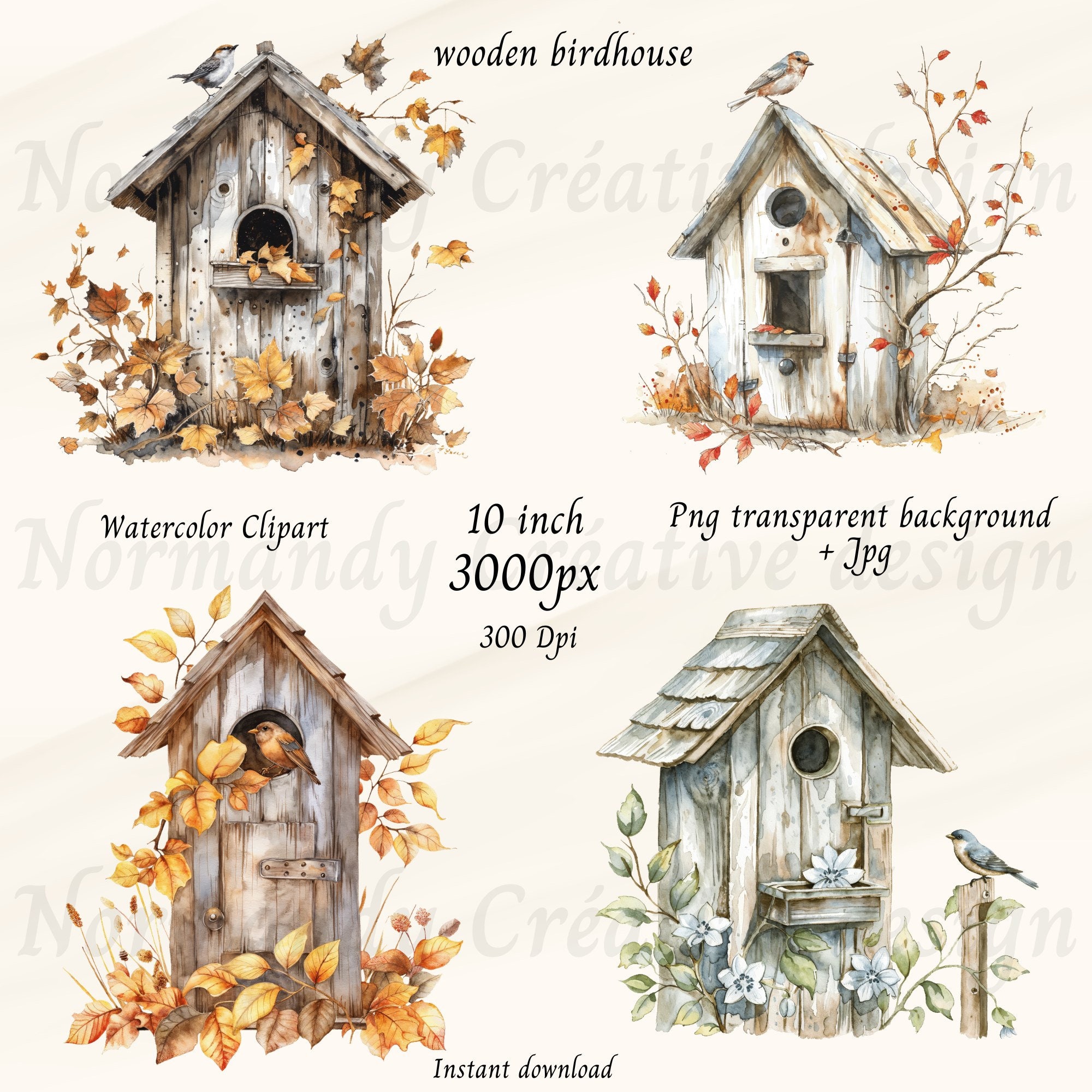 Birdhouse Clipart, 8 Birdhouse Png and Jpeg, Wooden Rustic Bird House ...