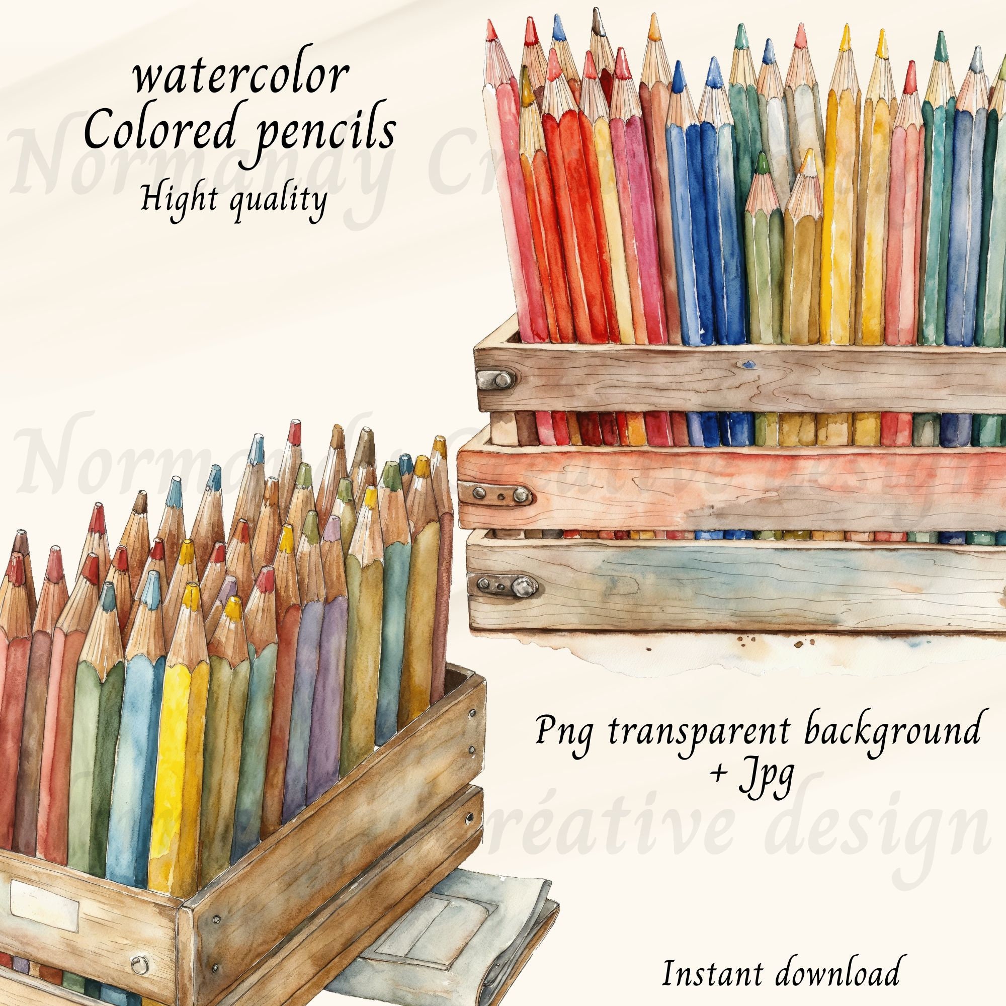 Watercolor Colored Pencils Clipart, 7 Pencil Box Clipart Png and Jpeg ...