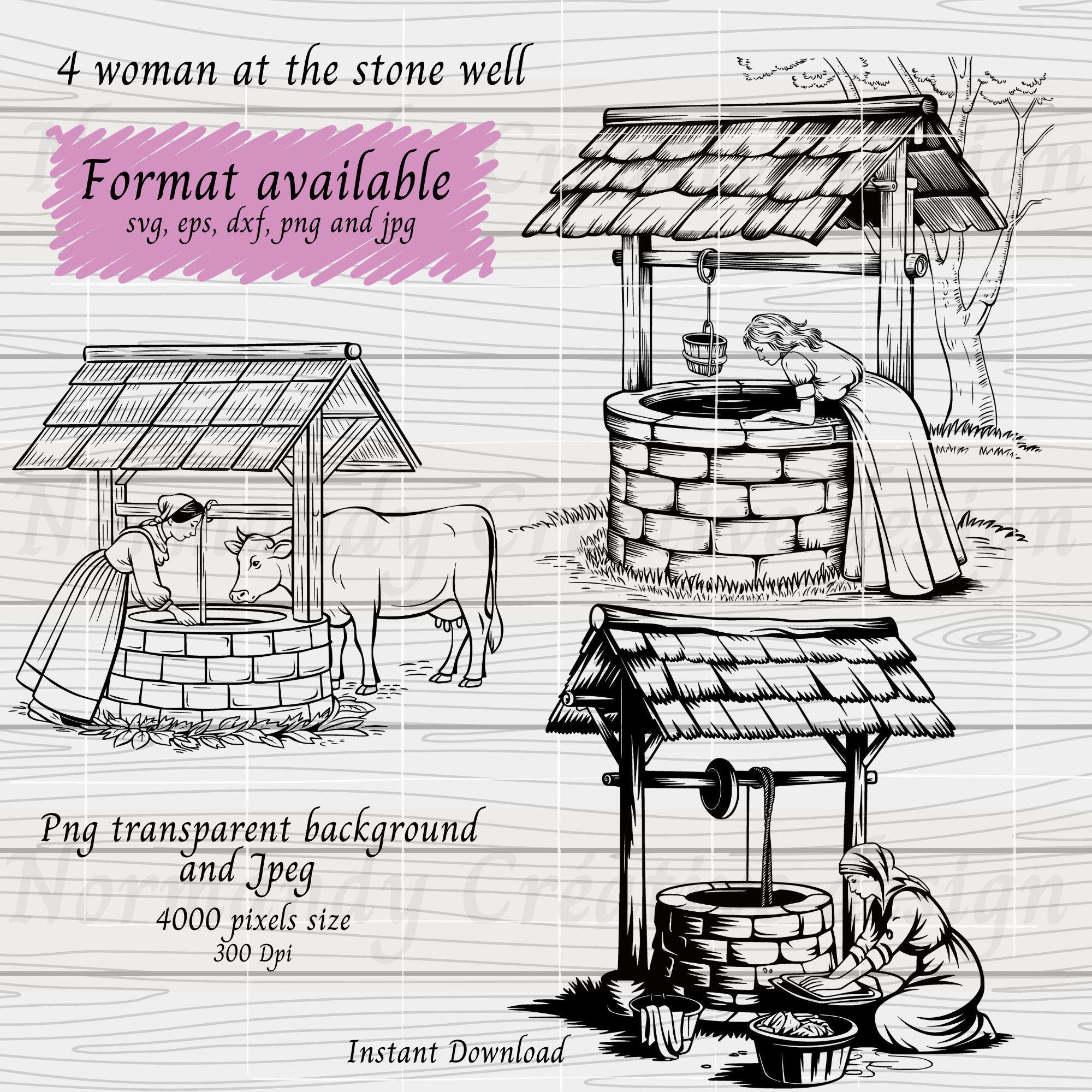 Water Well Svg, 4 Old Well Svg Eps Dxf Png and Jpeg, Antique Wells Svg ...