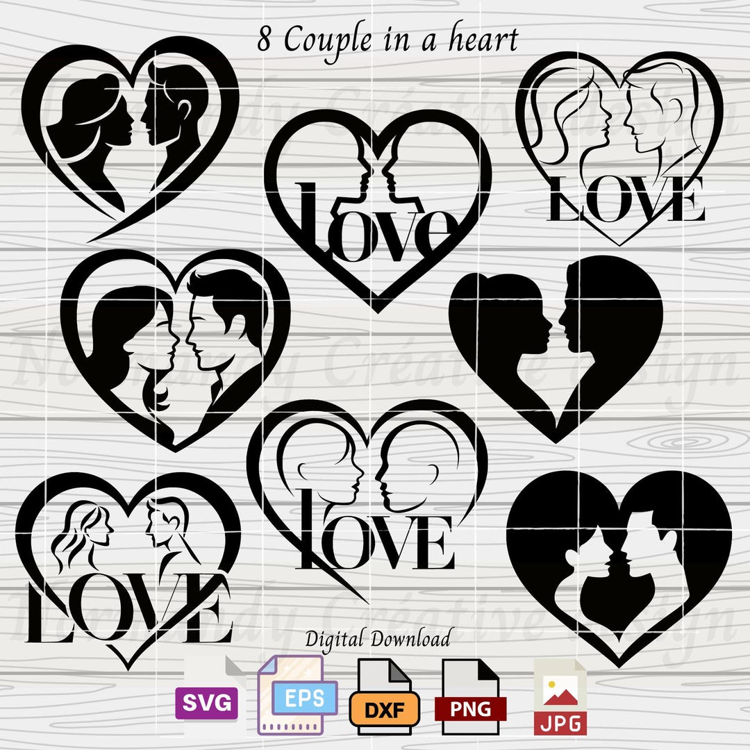Couples SVG, 8 Valentine Svg Heart Cut Files, Heart Svg Eps Dxf Png and ...