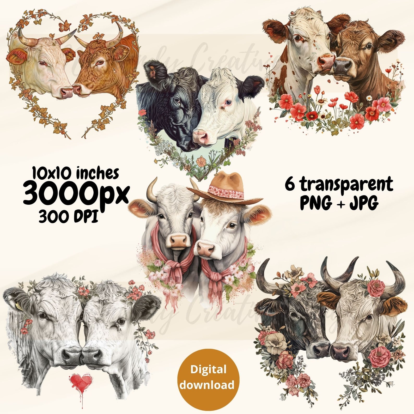 Cows Clipart, Illustration Couple of Cows, Farm Animals Png, for ...
