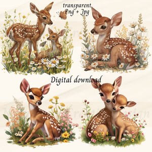 Baby Deer Clipart, 8 Animals Clip Art, Watercolor Deer, Little Deer PNG ...