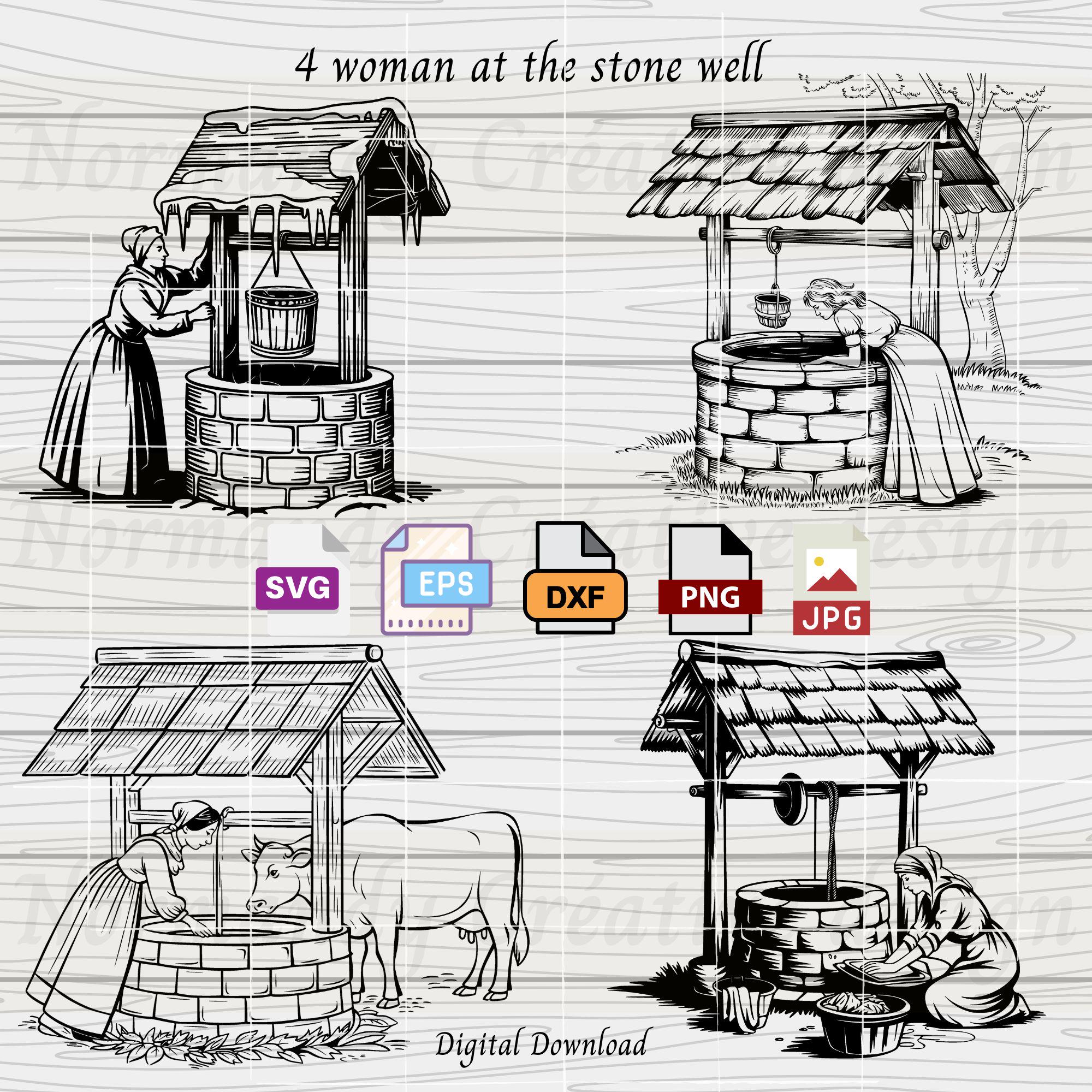 Water Well Svg, 4 Old Well Svg Eps Dxf Png and Jpeg, Antique Wells Svg ...