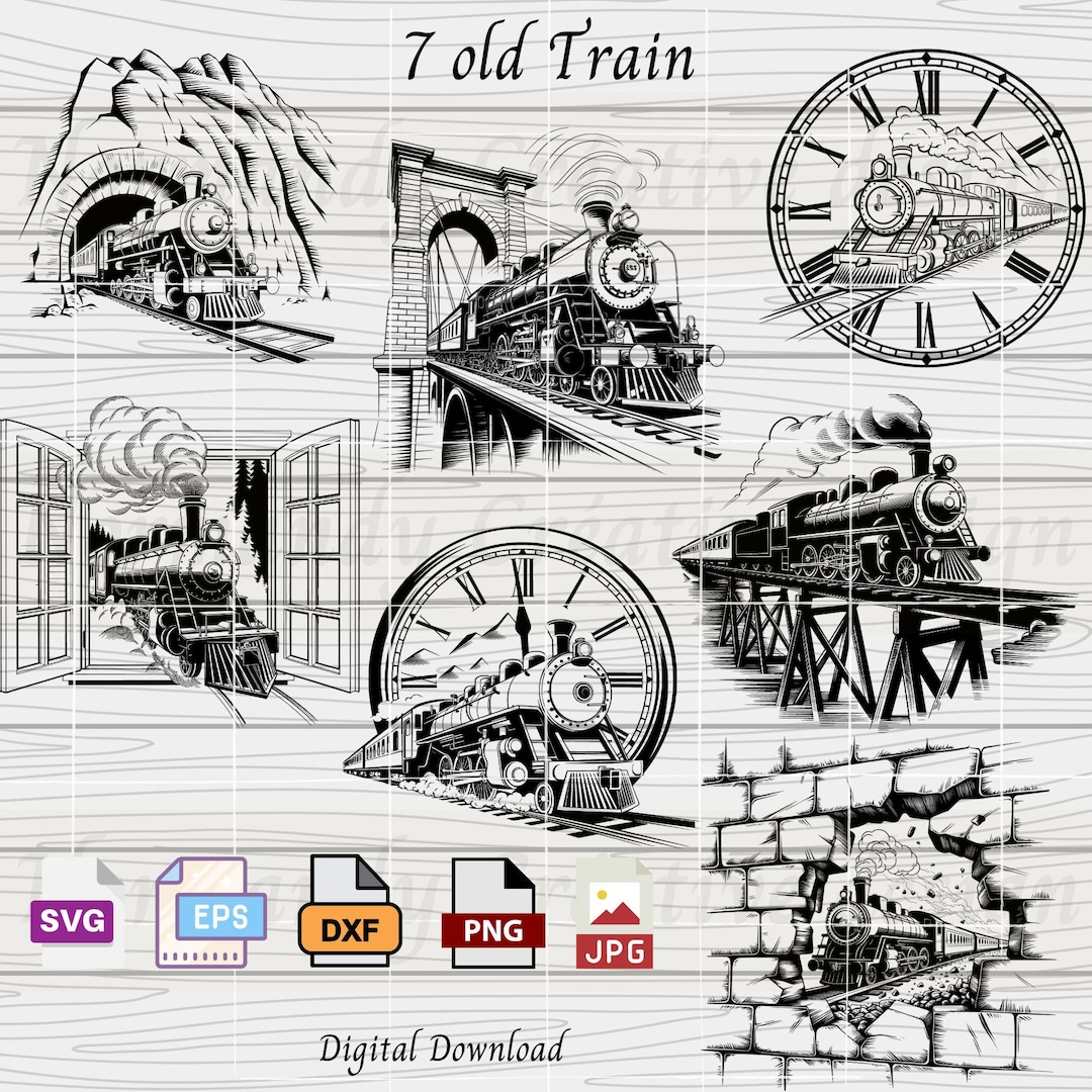 Train SVG, 7 Steam Train Svg Eps Dxf Png and Jpeg, Steam Engine SVG ...