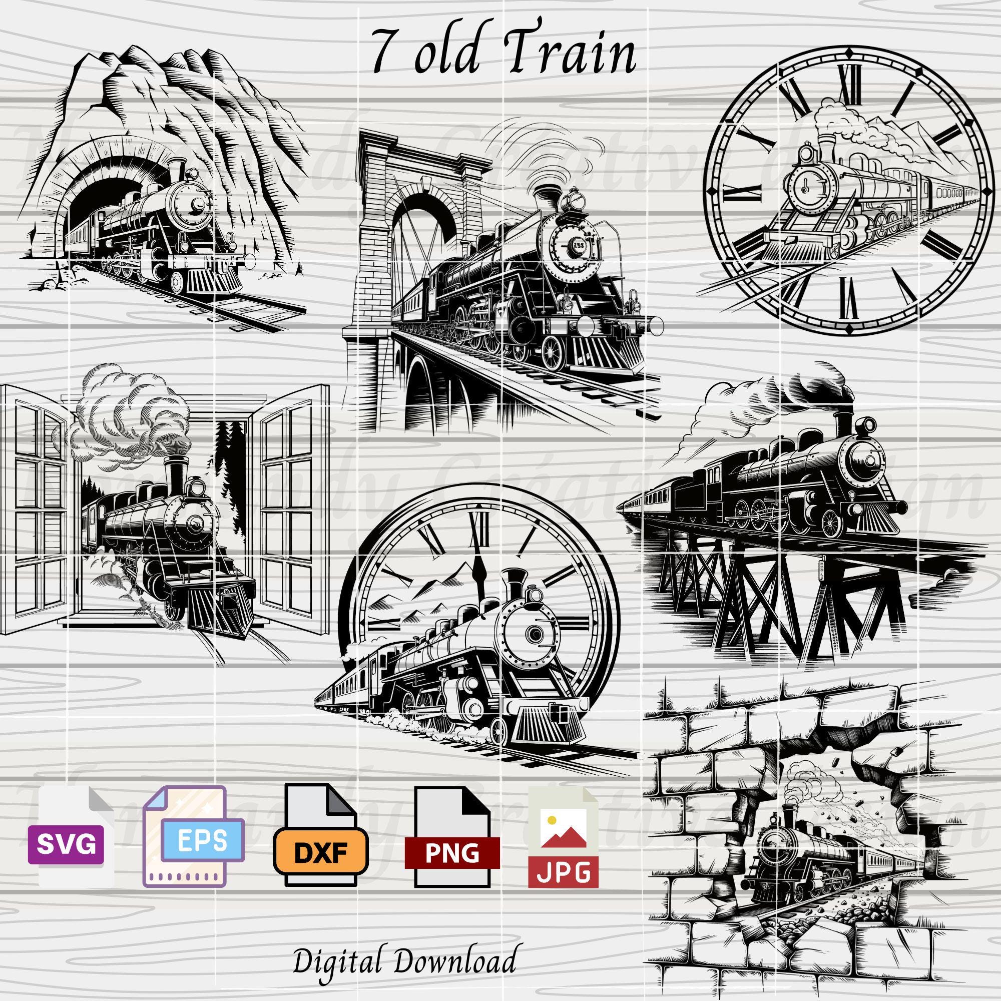 Train SVG, 7 Steam Train Svg Eps Dxf Png and Jpeg, Steam Engine SVG ...