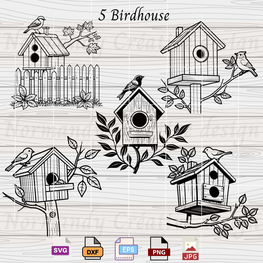 Bird House Outline SVG, 5 Birdhouse Svg Eps Dxf Png and Jpeg, Bird Nest ...