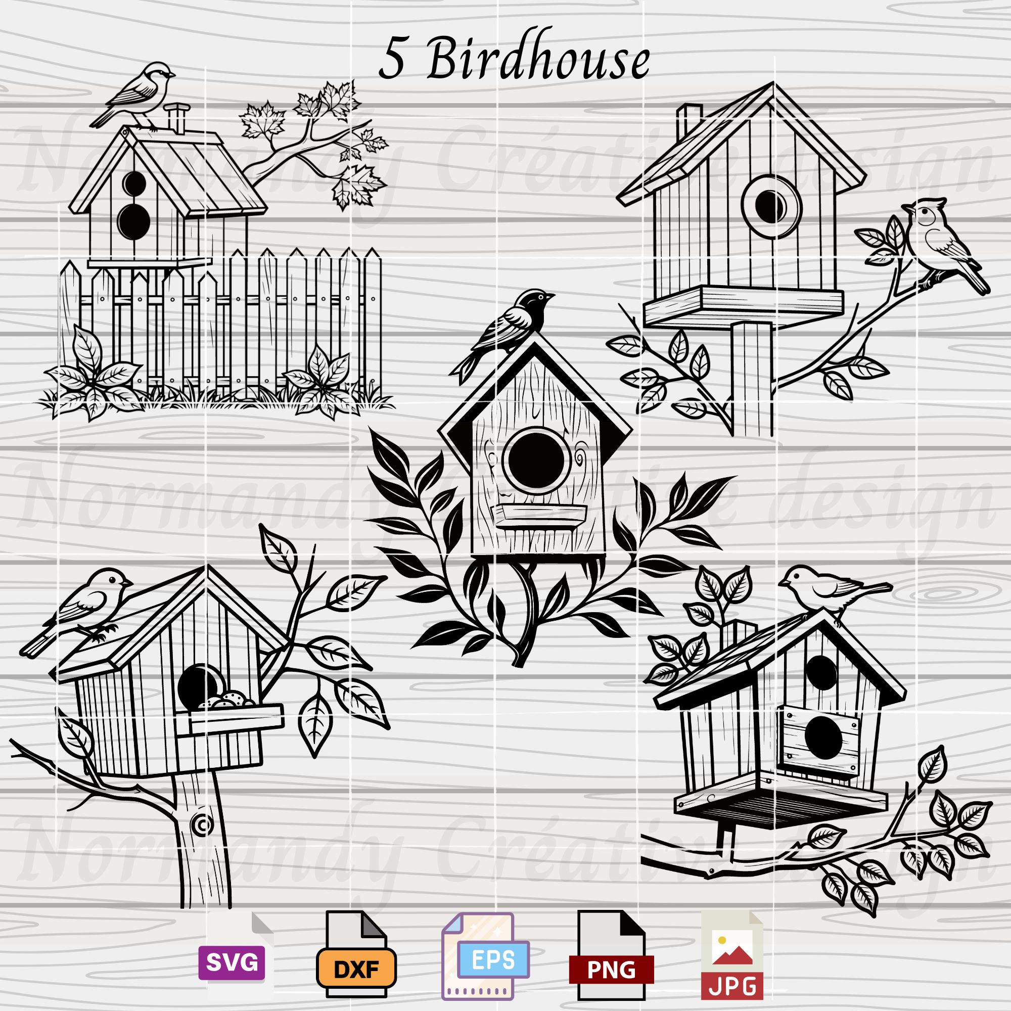 Bird House Outline SVG, 5 Birdhouse Svg Eps Dxf Png and Jpeg, Bird Nest ...