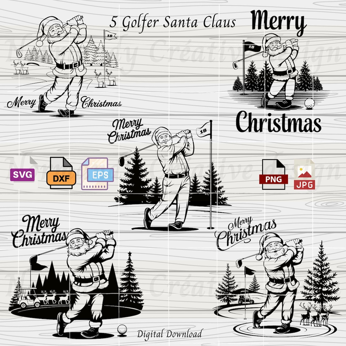Santa Golf, 5 Santa Golf Svg Eps Dxf Png and Jpeg, Golf Christmas Svg ...