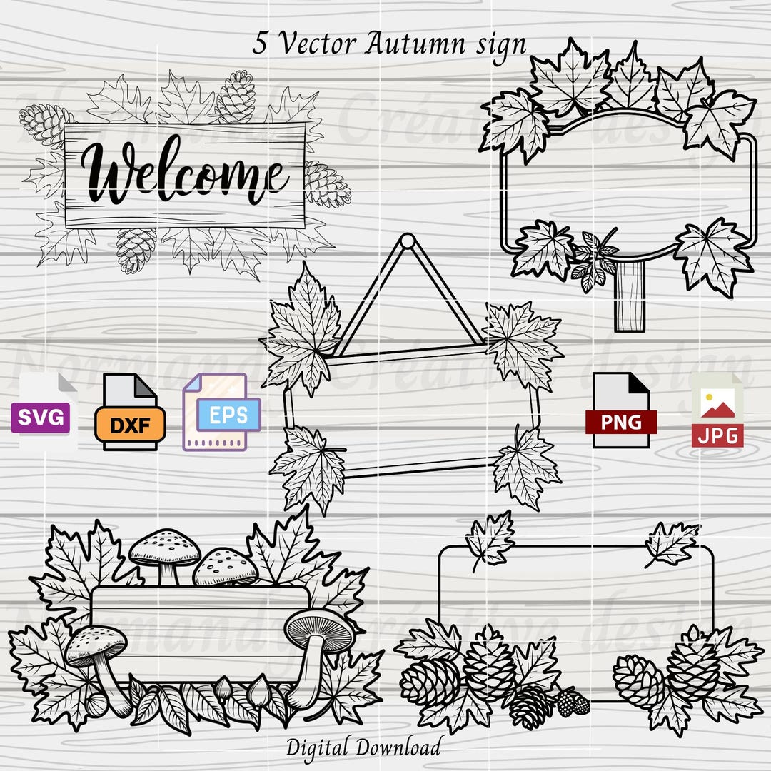 Fall Sign Svg, 5 Autumn Sign Svg Eps Dxf Png and Jpeg, Rustic Autumn ...
