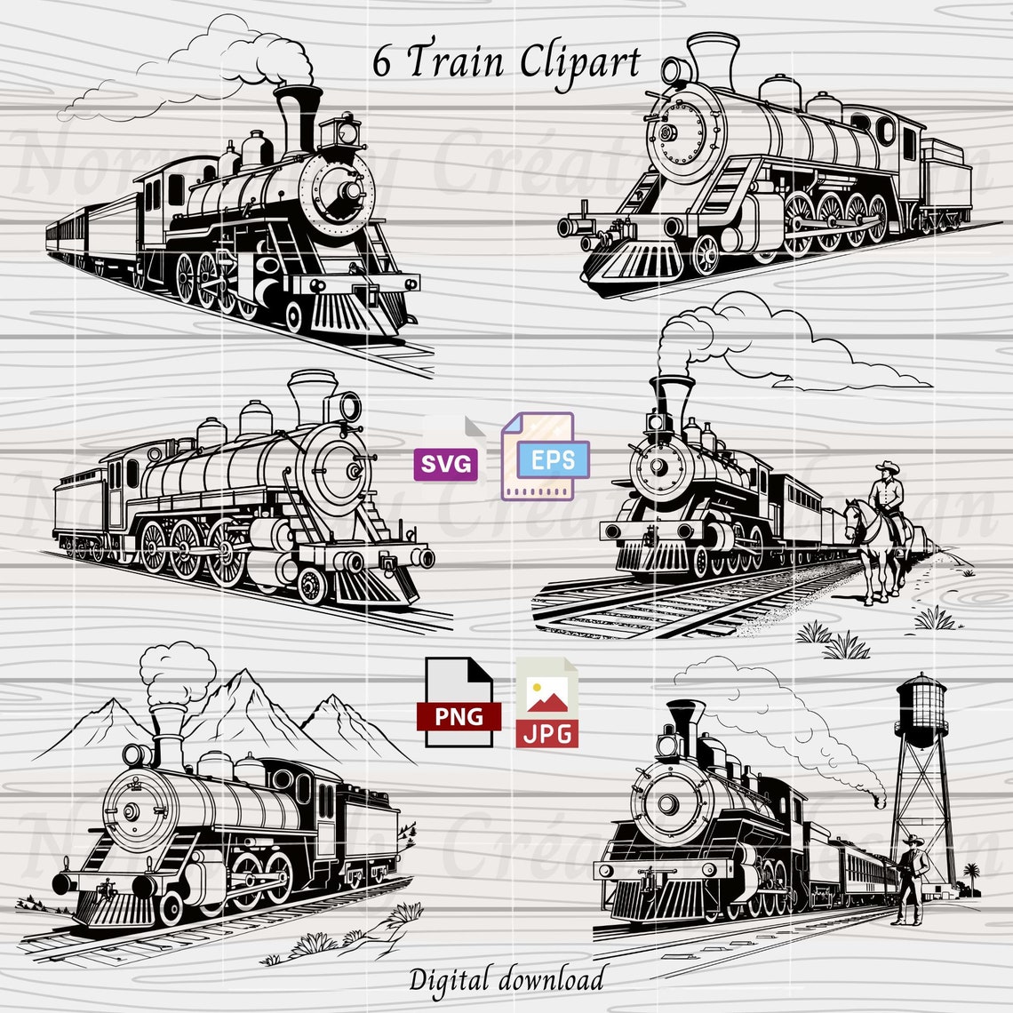 Train SVG, Locomotive Svg, 6 Vintage Train Svg Eps Png and Jpg, Train ...