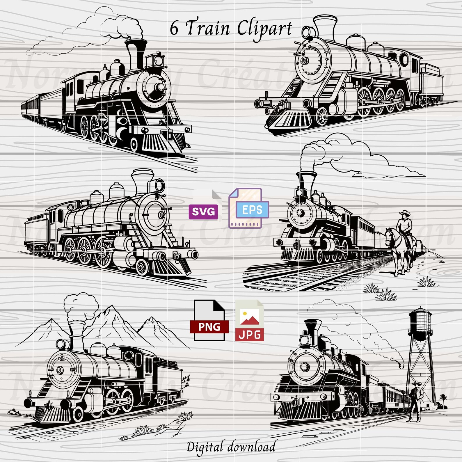 Train SVG, Locomotive Svg, 6 Vintage Train Svg Eps Png and Jpg, Train ...