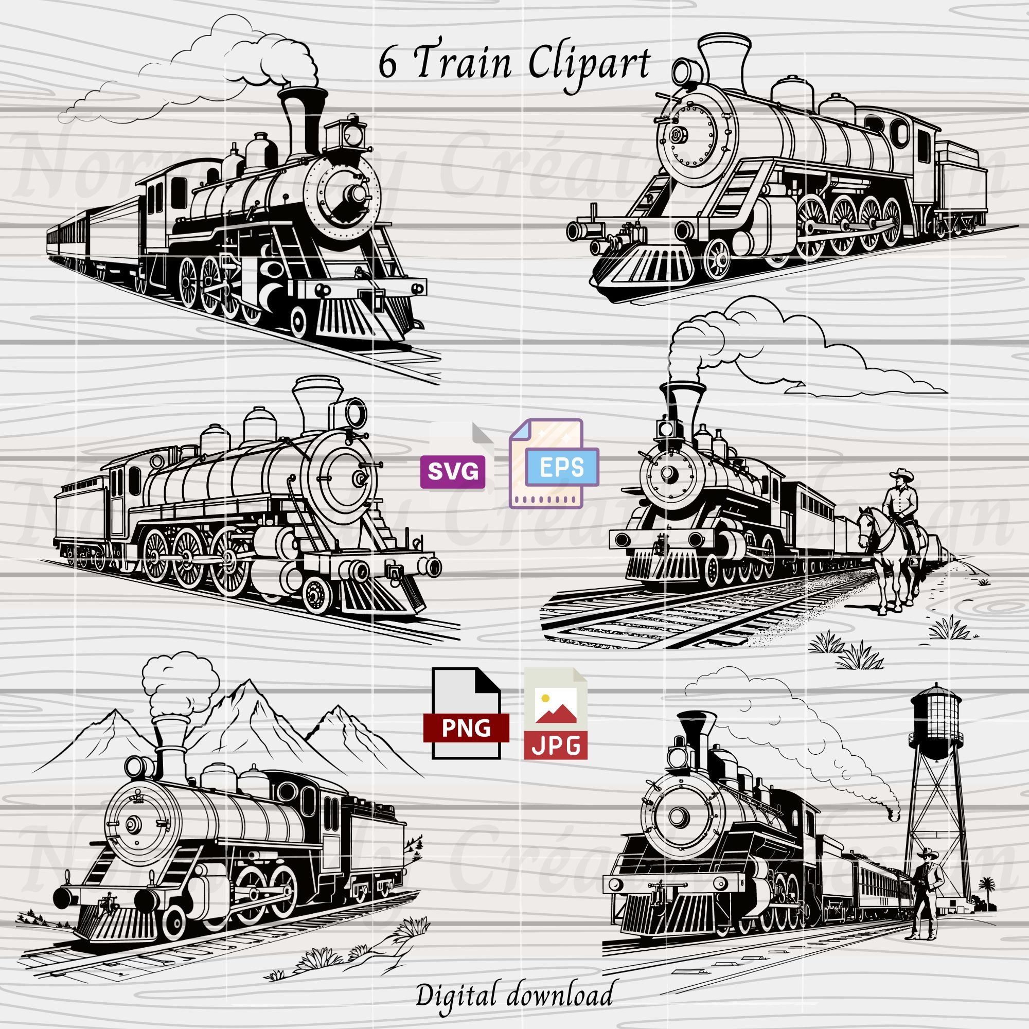Train SVG, Locomotive Svg, 6 Vintage Train Svg Eps Png and Jpg, Train ...