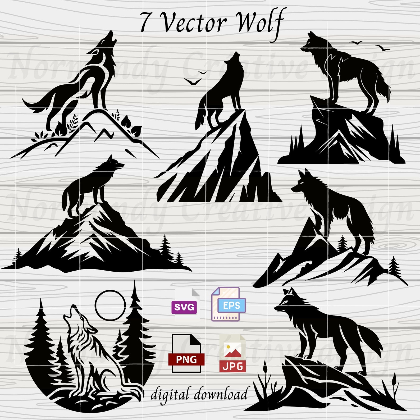 Howling Wolf SVG Silhouette, Mountain Wolf Svg, Silhouette Wolves Svg ...