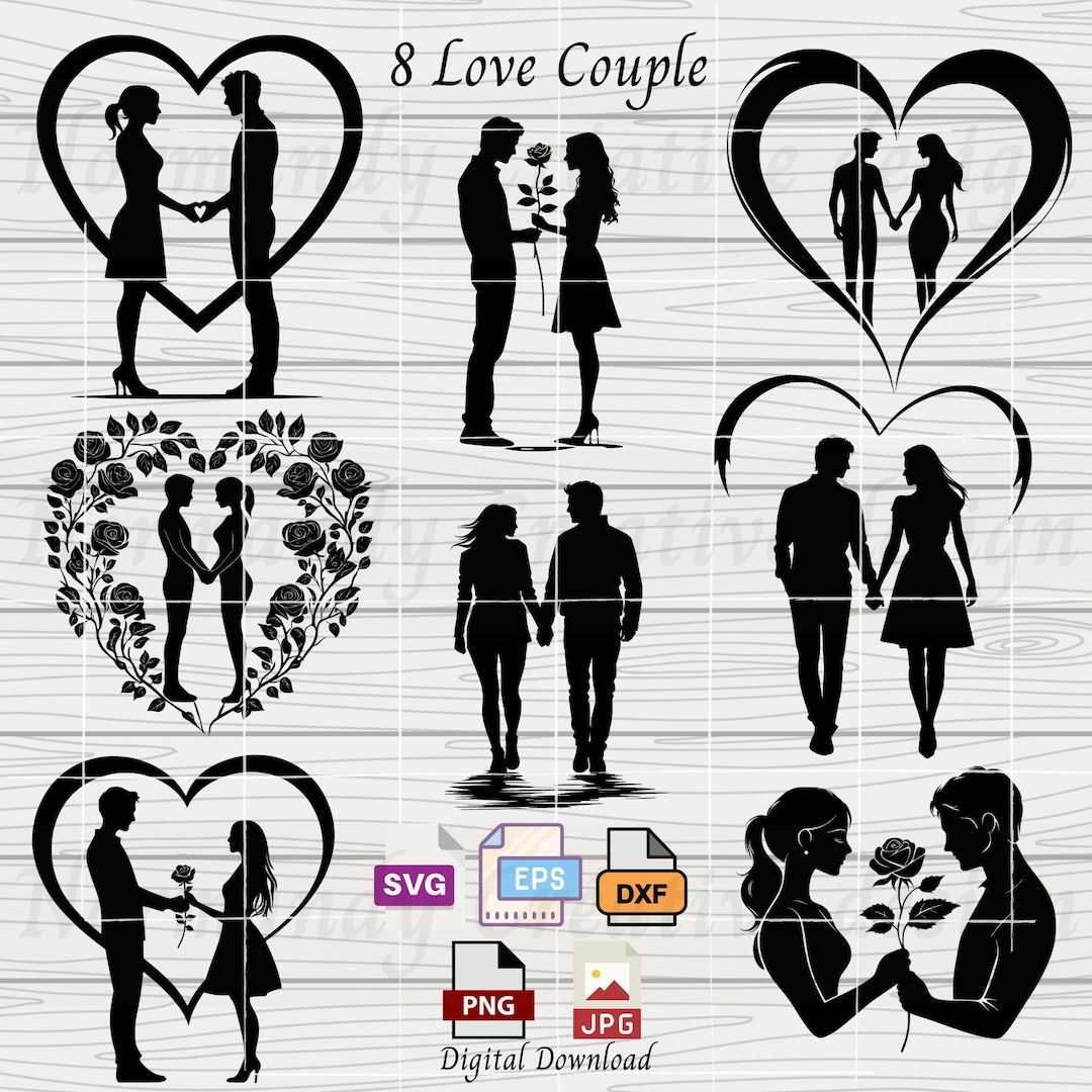 Couples SVG, 8 Love Couple Svg Eps Dxf Png and Jpeg, Couple Silhouette ...