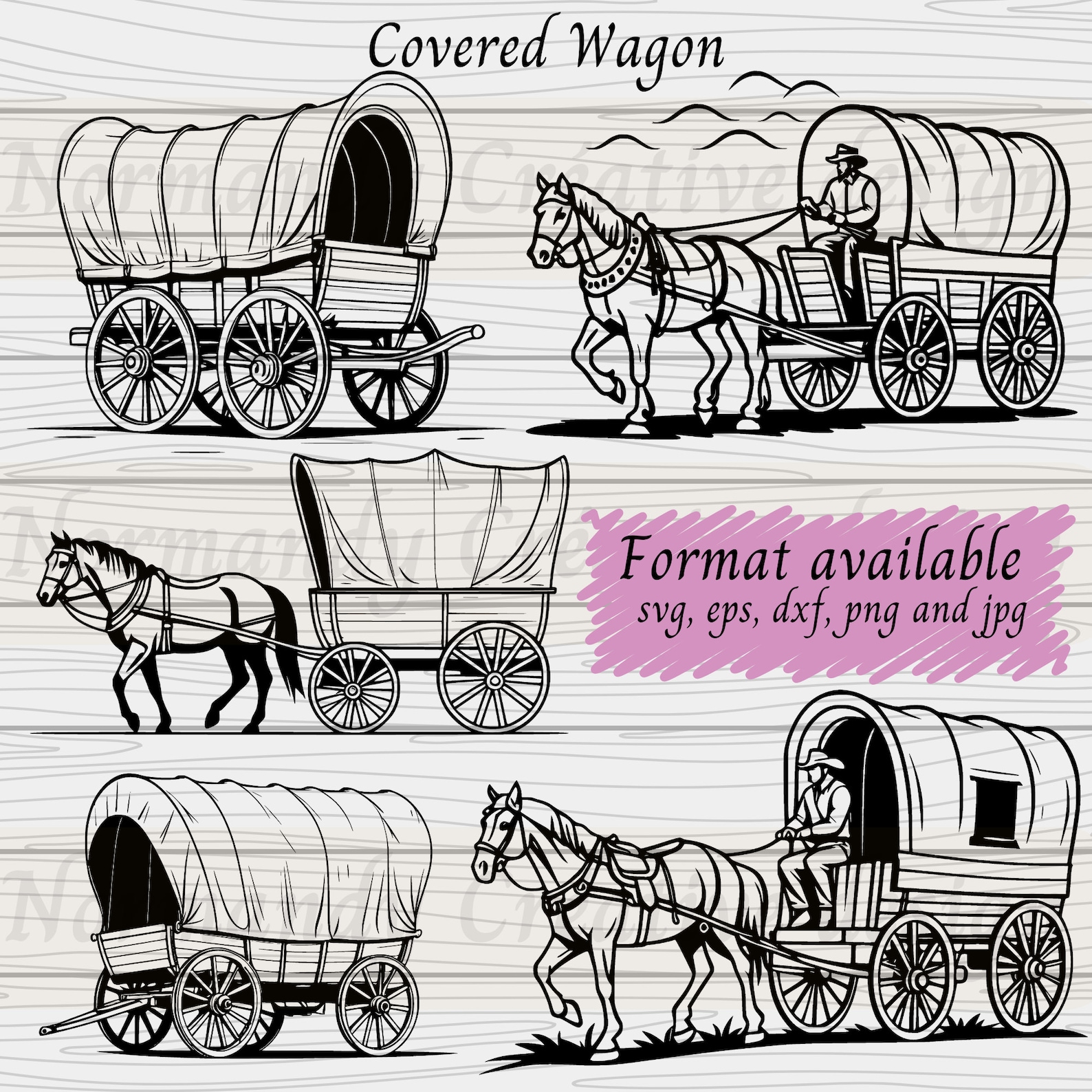 Western Illustrations SVG, Western Cowboy SVG, 9 Covered Wagon SVG File ...