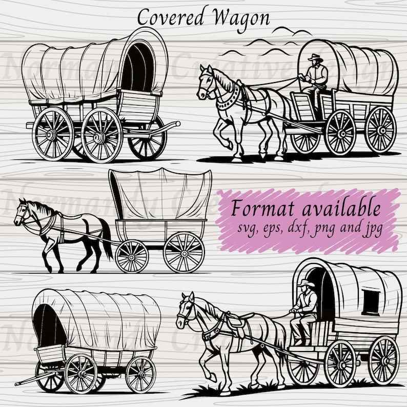 Western Illustrations SVG, Western Cowboy SVG, 9 Covered Wagon SVG File ...