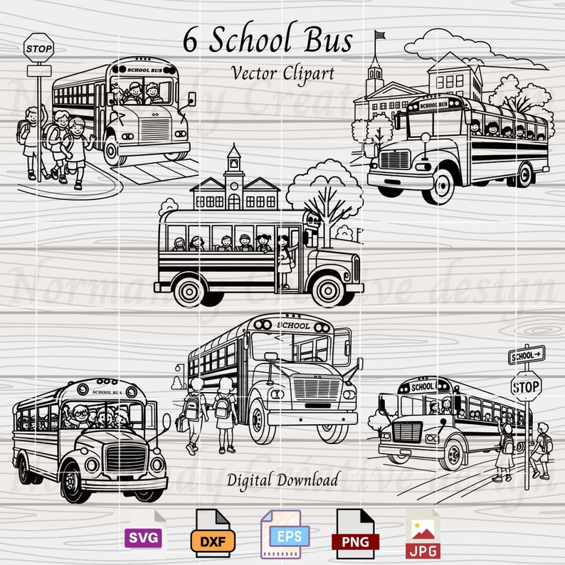 School Bus SVG, 6 Bus Bundle Svg Epe Dxf Png and Jpeg, Back to School ...