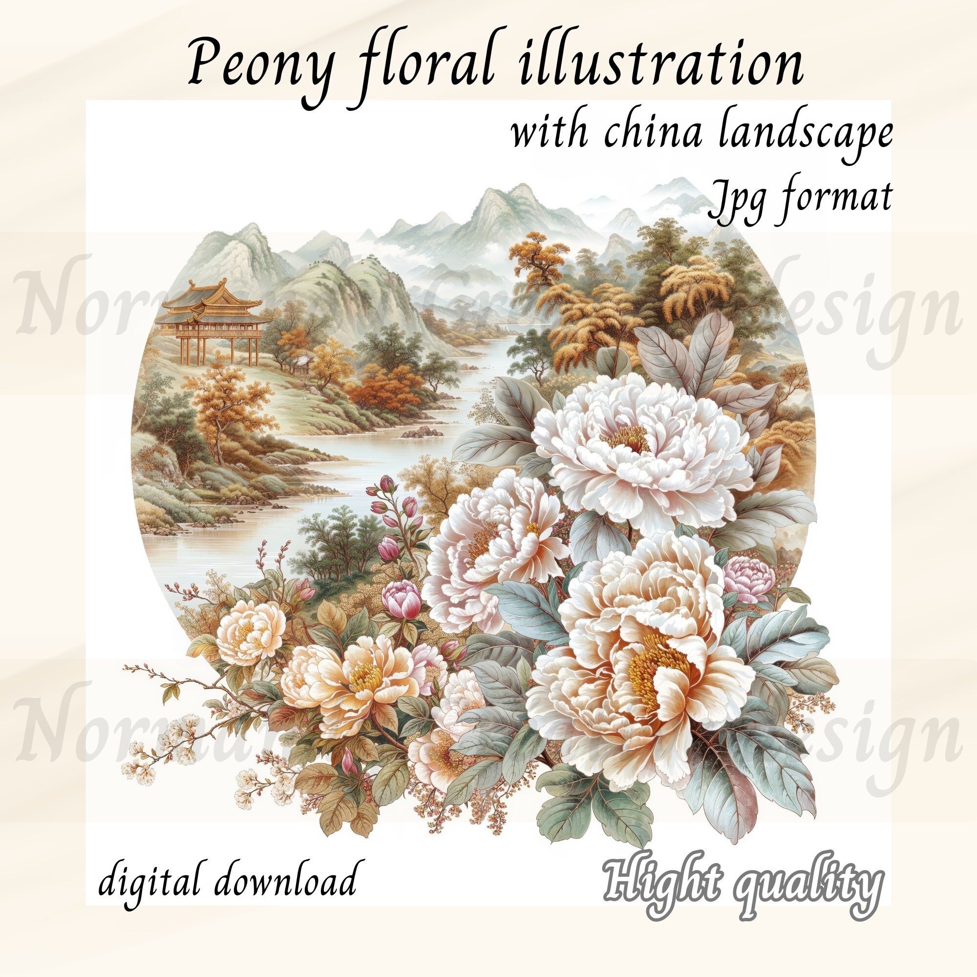 Peony Wall Art, 6 Peony Printable, Landscape Painting of Ancient China ...