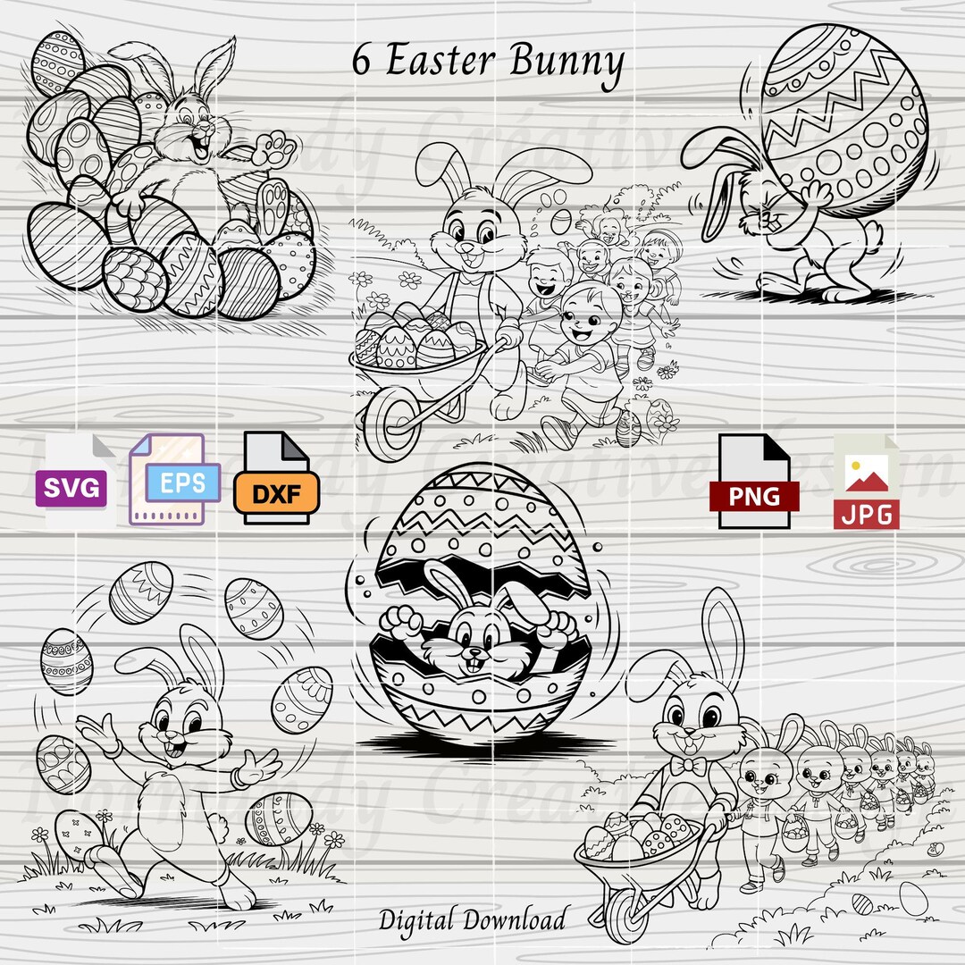 Bunny SVG, 6 Easter Bunny Svg Eps Dxf Png and Jpeg, Happy Easter SVG, Easter Eggs Design Svg ...