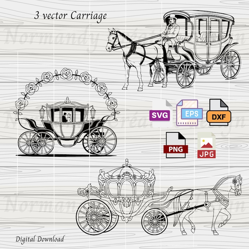 Princess Carriage Svg, 3 Horse Carriage Svg Eps Dxf Png and Jpeg, Horse ...