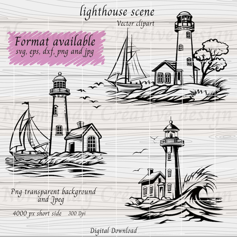 Lighthouse SVG, Set of 7 Seaside Lighthouses Svg Eps Dxf Png and Jpeg ...