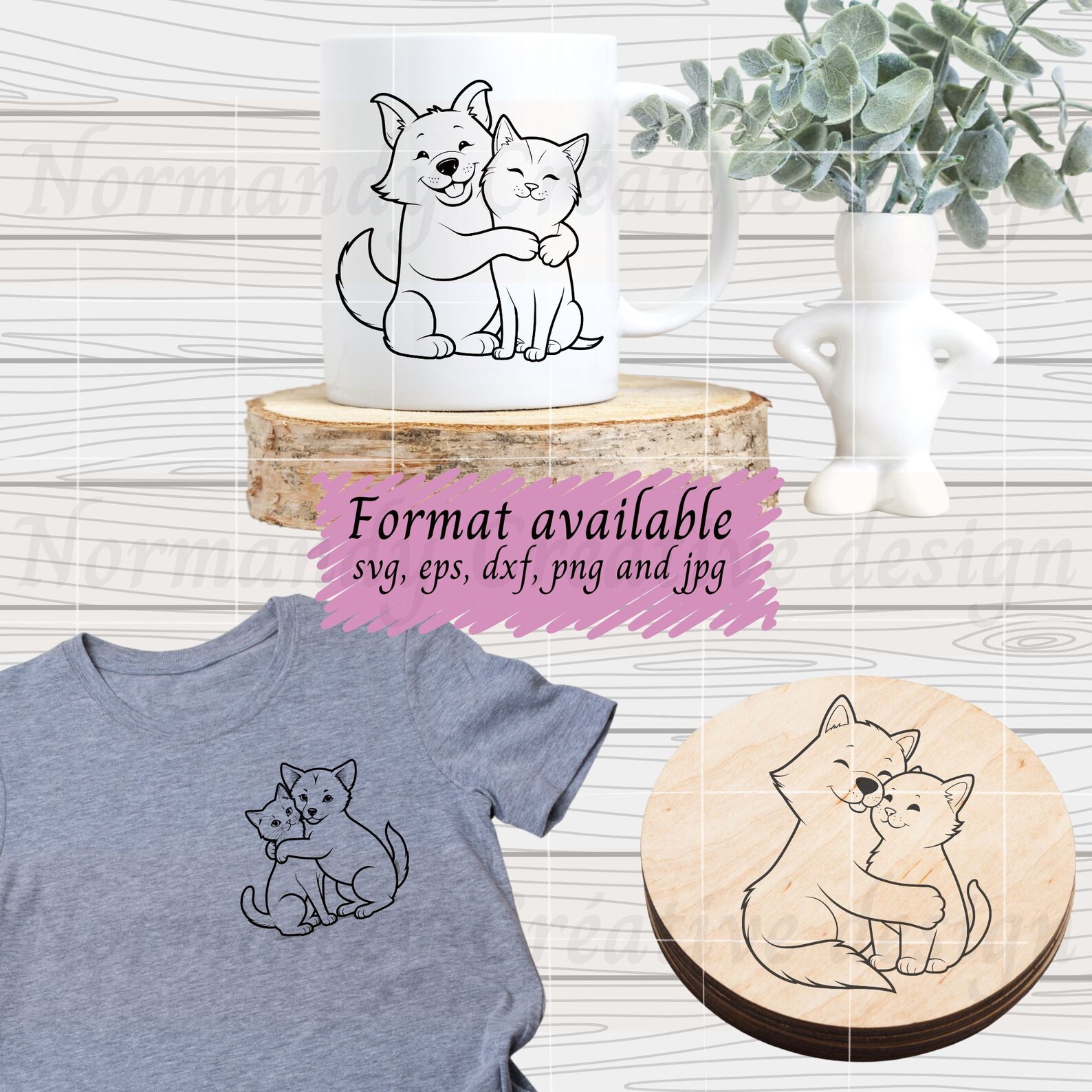 Dog and Cat Best Friends Clipart, 7 Cat and Dog Svg Eps Dxf Png and Jpg ...
