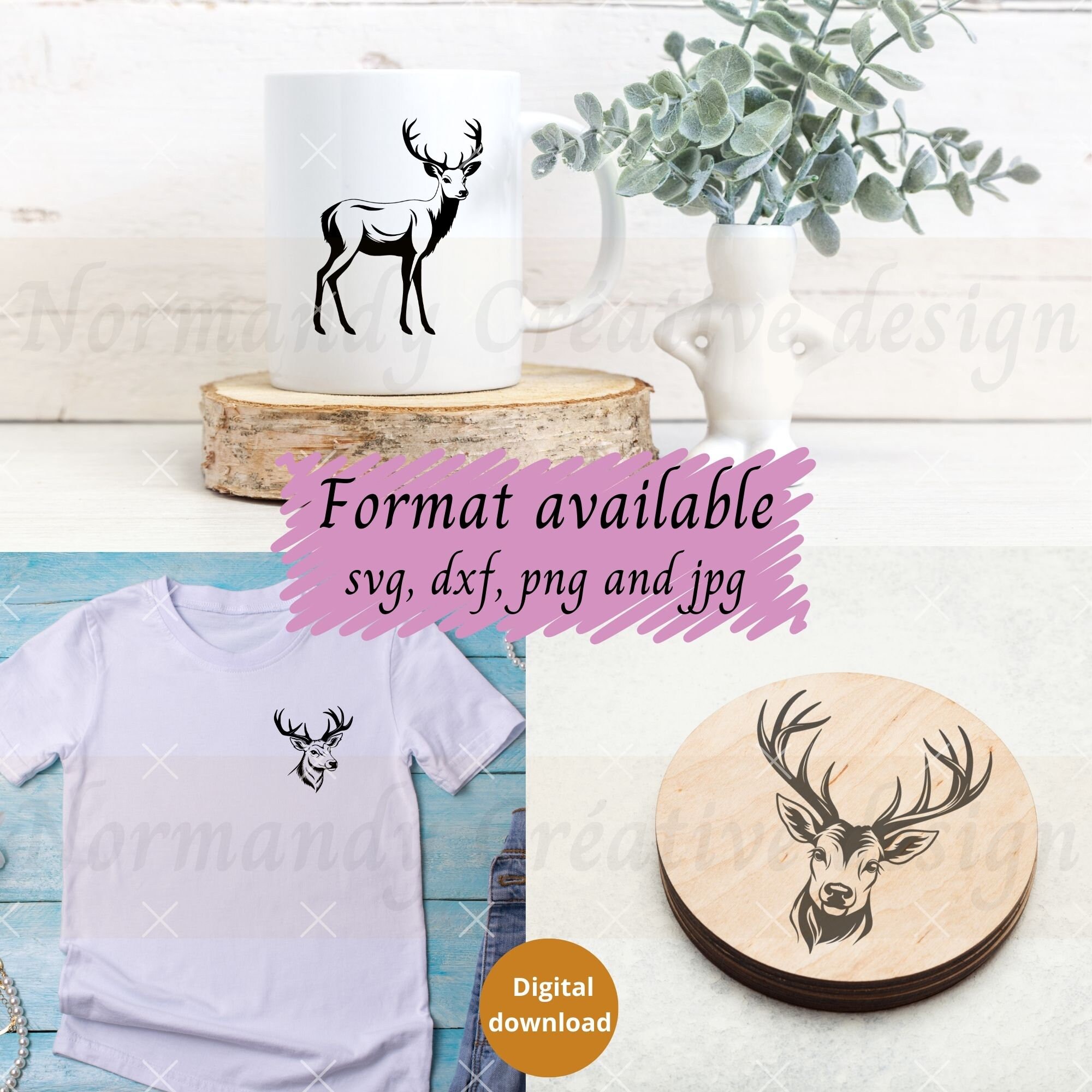 Head Buck Svg, Big Buck Digital Download, Deer Buck Svg Dxf Png and Jpg ...