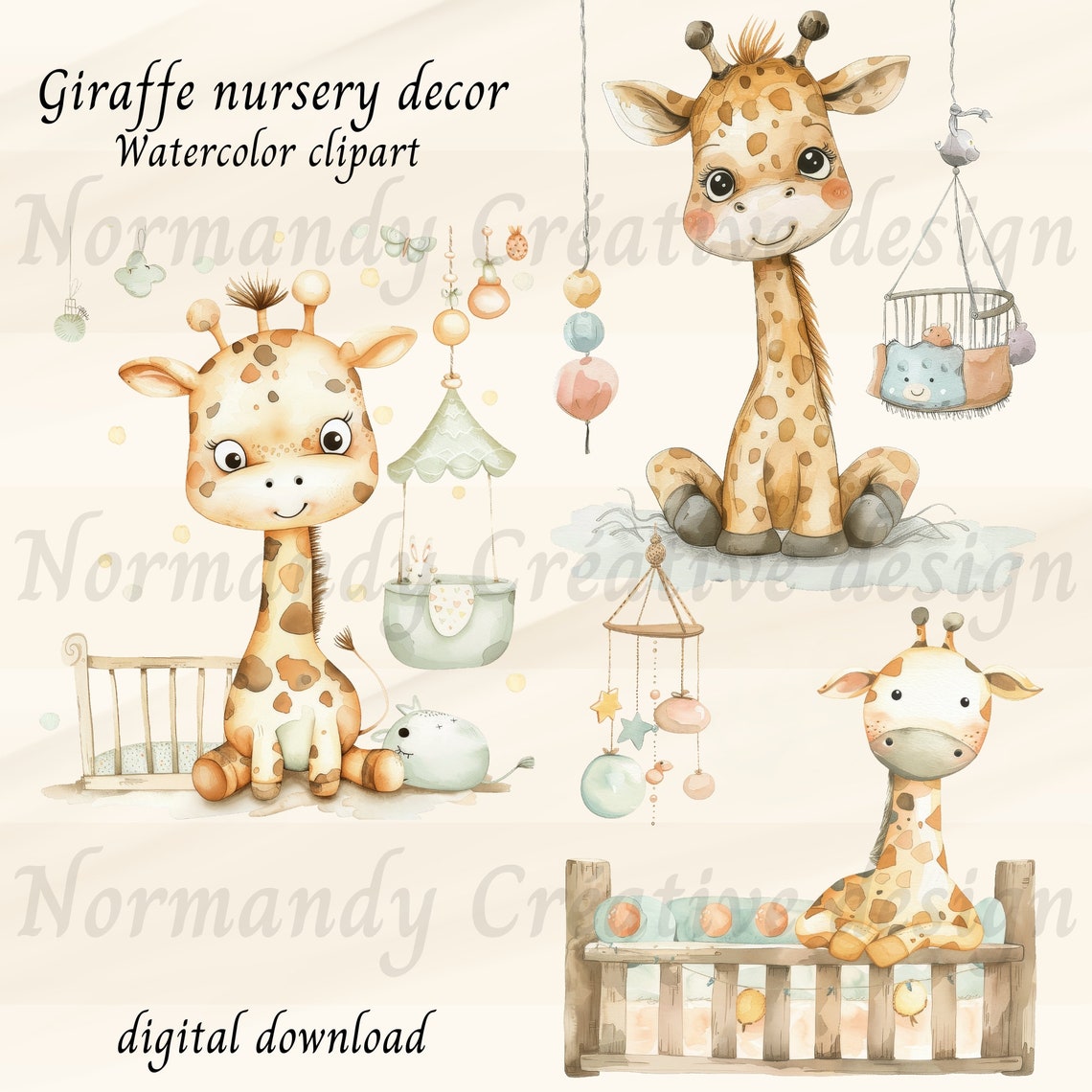 Baby Giraffe Clipart, 7 Watercolor Nursery Art, Giraffe Png and Jpg ...