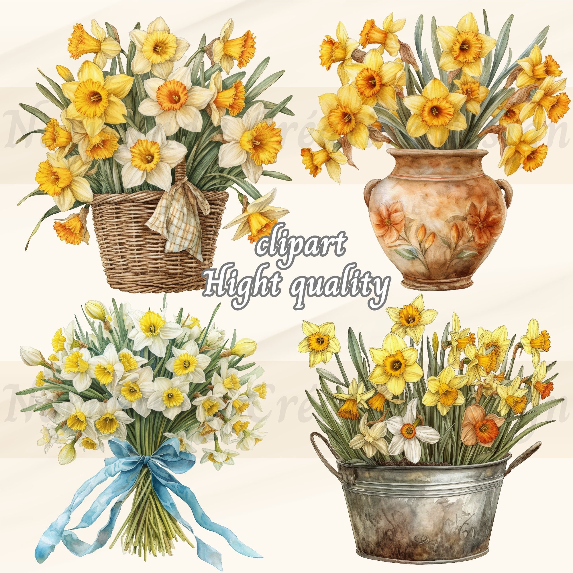 Daffodils Clipart, Spring Flowers, Bouquet of Daffodils, Yellow Spring ...