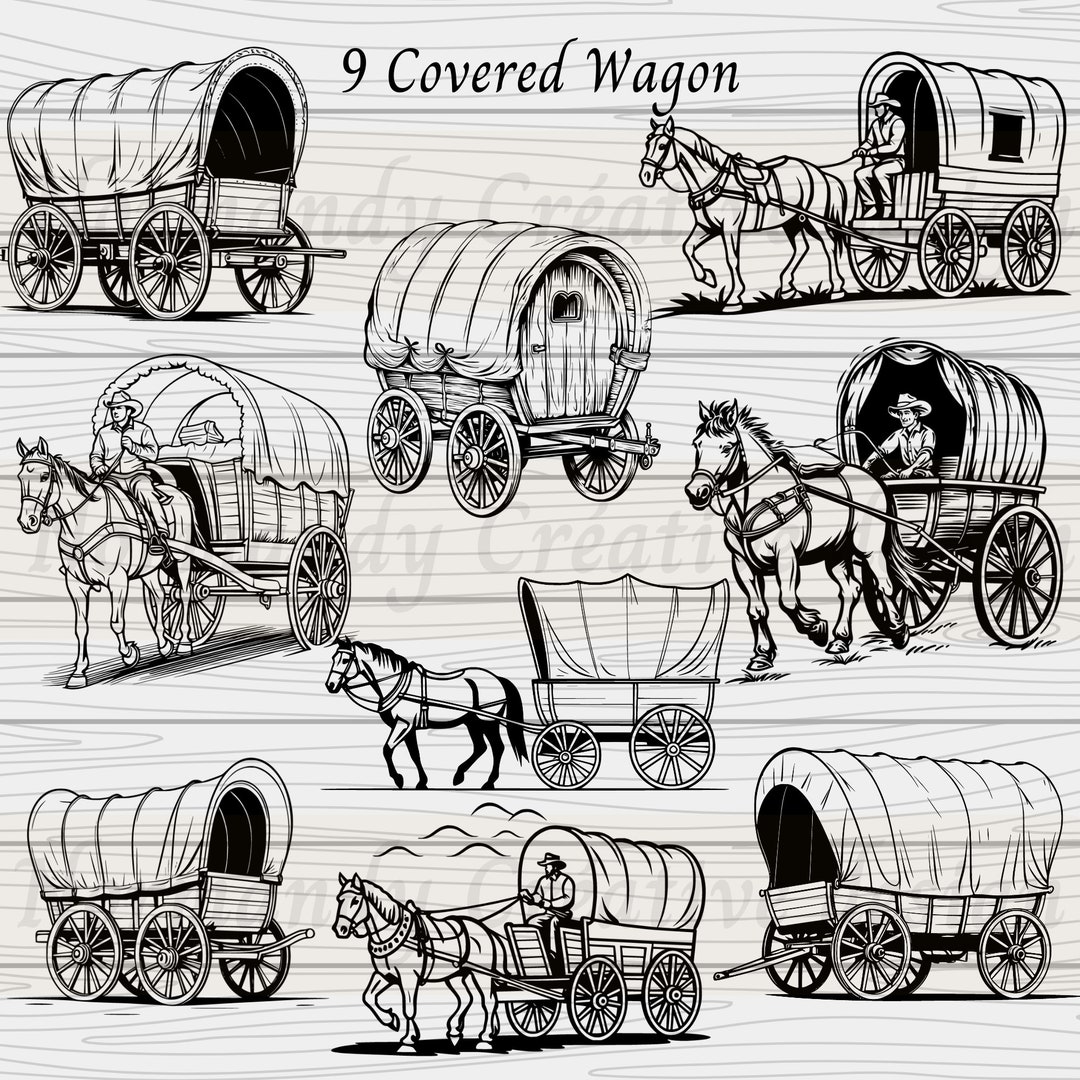 Western Illustrations SVG, Western Cowboy SVG, 9 Covered Wagon SVG File ...