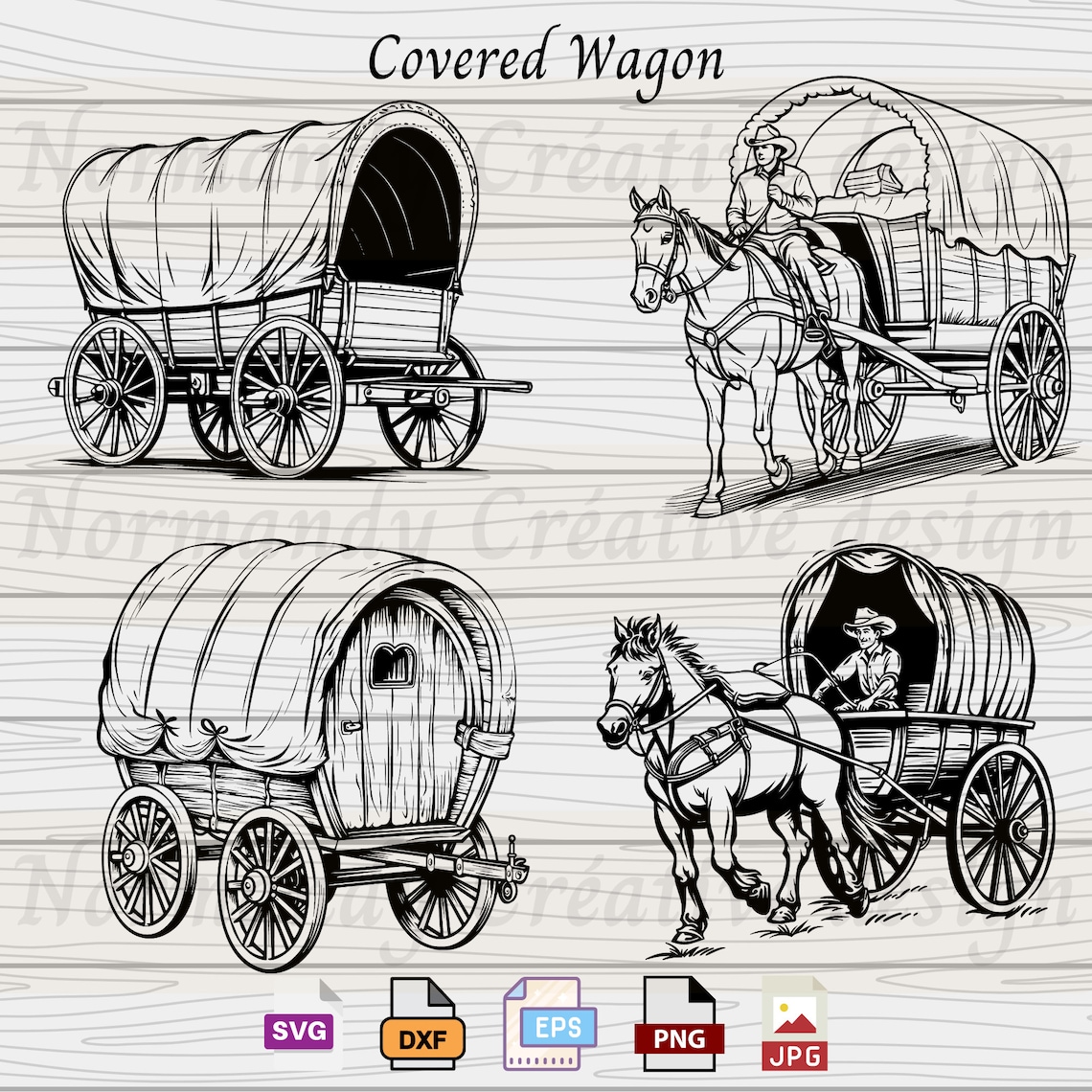 Western Illustrations SVG, Western Cowboy SVG, 9 Covered Wagon SVG File ...
