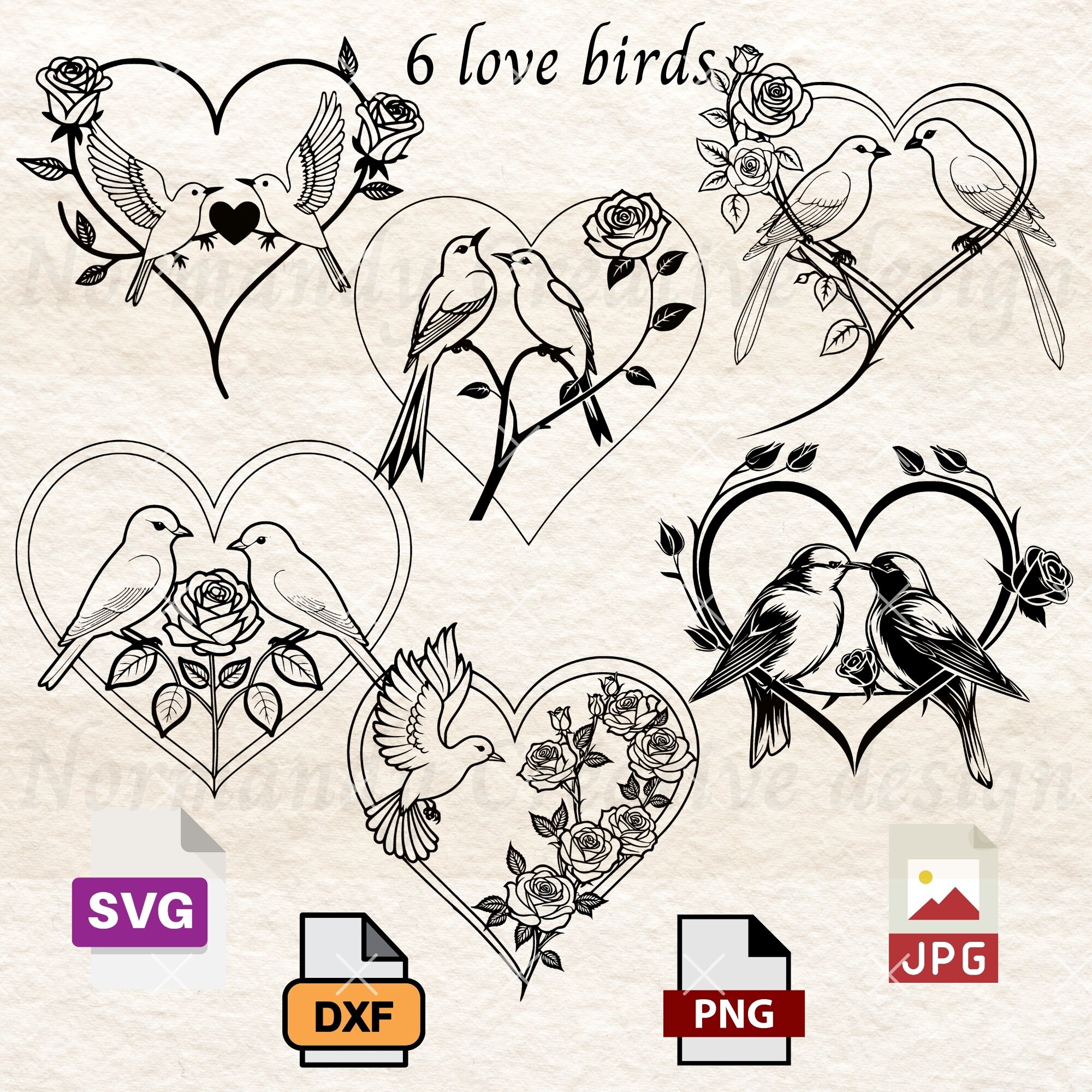 Love Birds SVG Bundle, Valentine Love Birds SVG, Bird Wirh Roses and ...