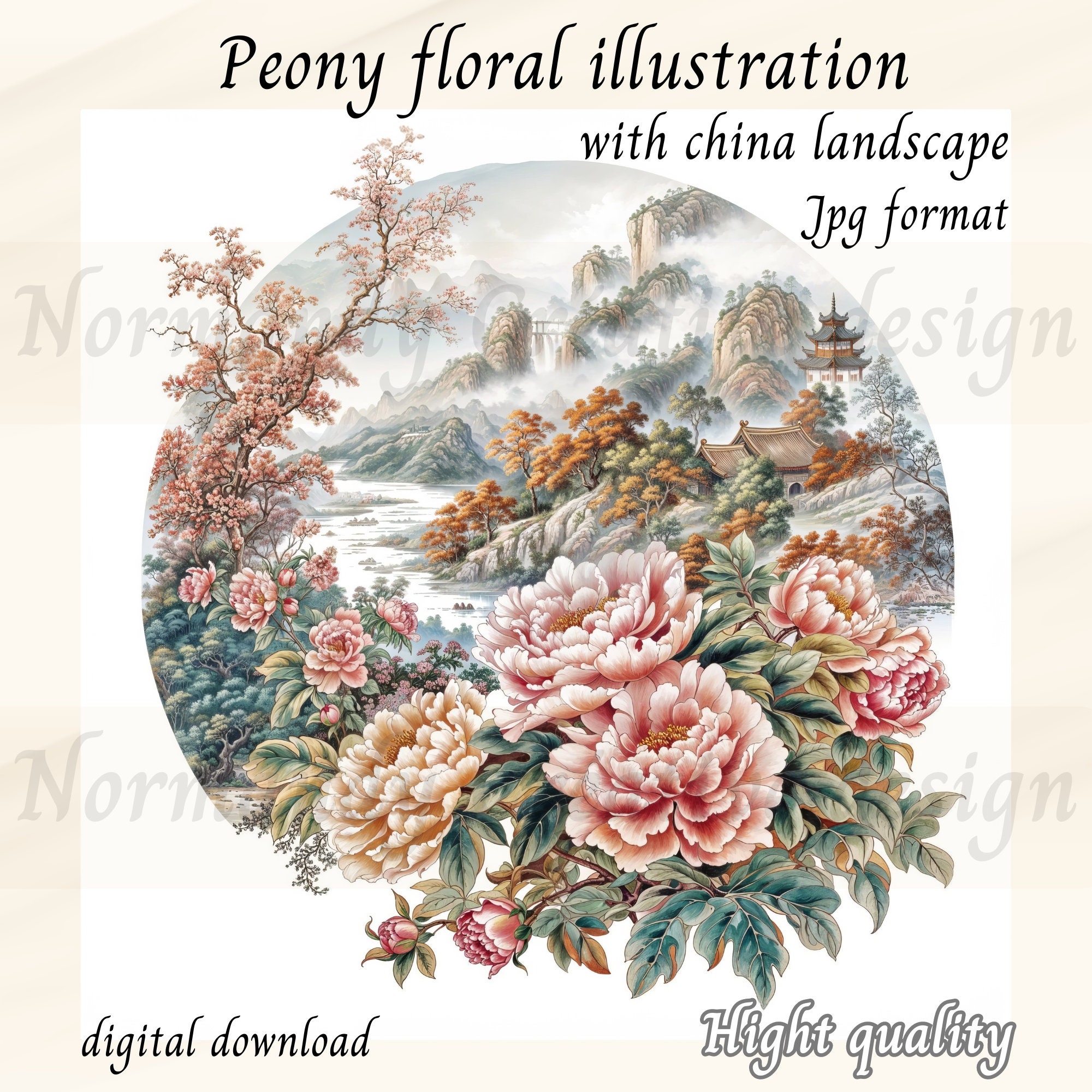 Peony Wall Art, 6 Peony Printable, Landscape Painting of Ancient China ...