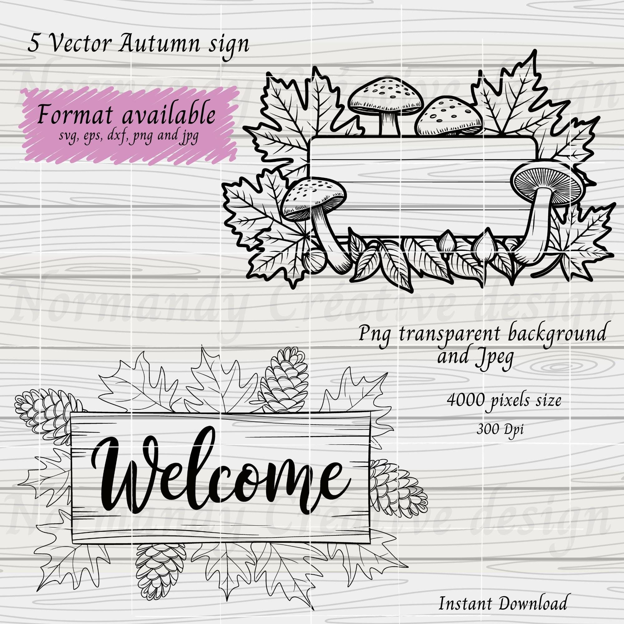 Fall Sign Svg, 5 Autumn Sign Svg Eps Dxf Png and Jpeg, Rustic Autumn ...